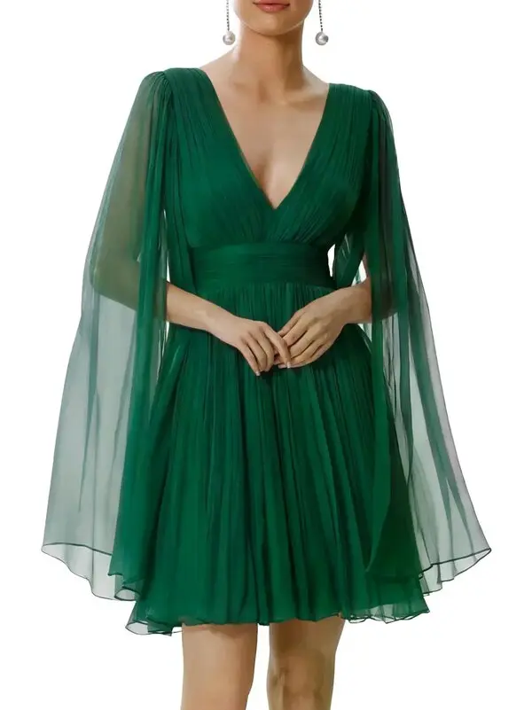 FRAMBOISE Palmer Cape-sleeve Mini Dress - Green