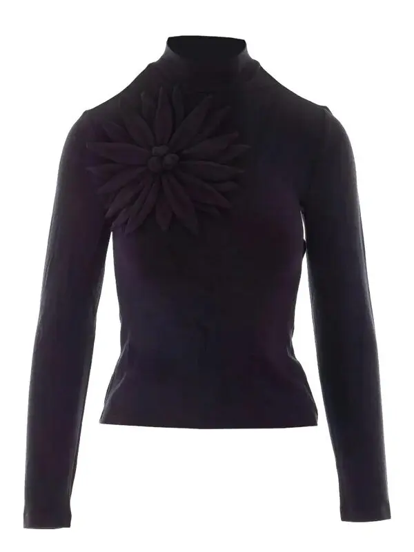 Farm Rio Flower-appliqué High-neck Top - Black