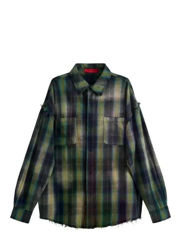 ACUPUNCTURE 1993 Check-pattern Frayed Shirt - Green