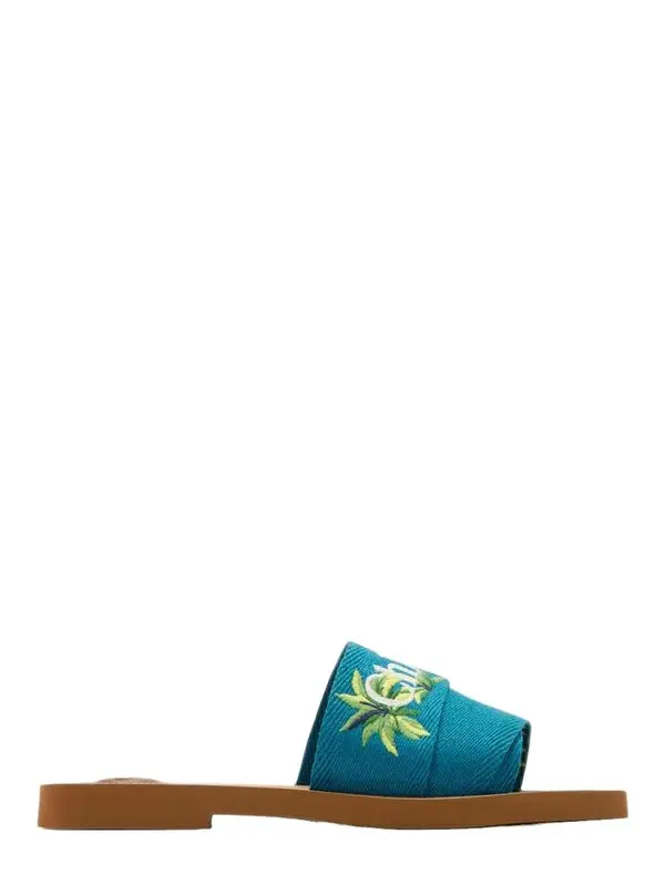 Chloé Woody Logo-embroidered Flat Sandals - Blue