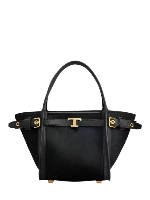 TOD'S T Timeless Leather-trim Tote Bag - Black