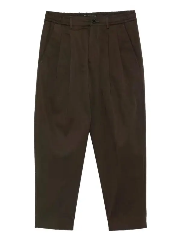 LOW BRAND Pleated Elasticated-waistband Straight-leg Trousers - Brown