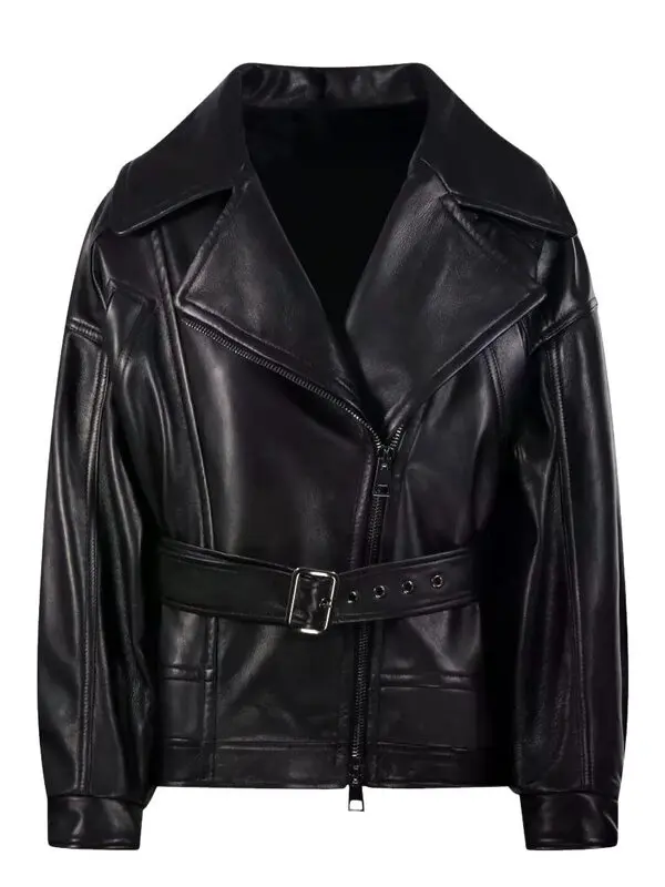 BLANCHA Belted Leather Jacket - Black