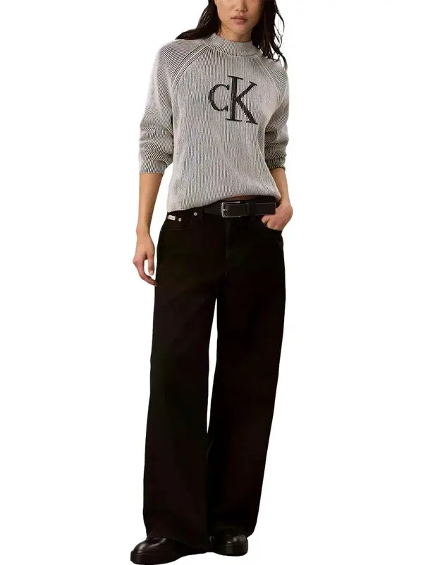Calvin Klein Logo-intarsia Raglan-sleeve Sweater - Black