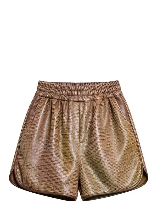 Brunello Cucinelli Prince Of Wales Leather Shorts - Brown