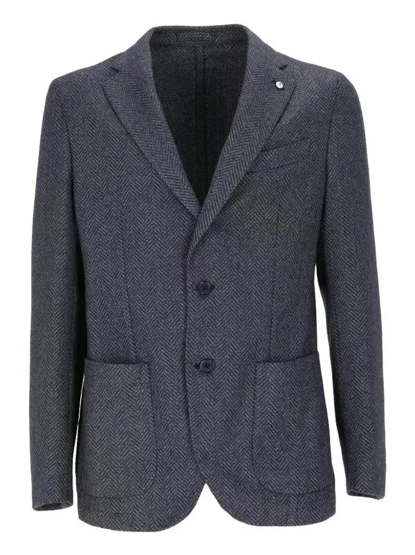 L.B.M. 1911 Herringbone-pattern Single-breasted Blazer - Grey