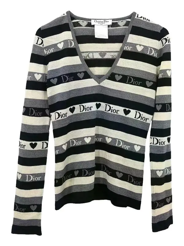 Dior 2005 Logo-print V-neck Sweater - Grey
