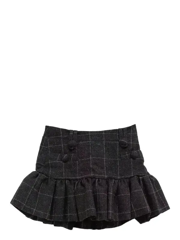 Vaquera Melton Check Ruffled Mini Skirt - Grey