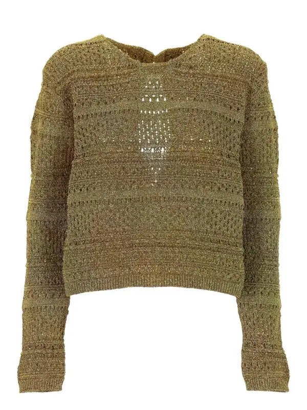 THE EROSE Metallic-effect Pointelle-knit Sweater - Gold