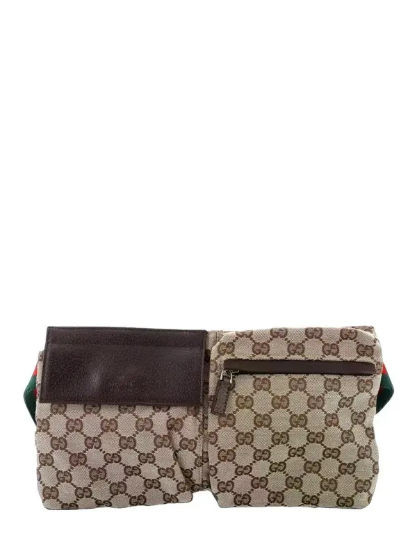 Gucci Vintage Double Gg Canvas With Leather Belt Bag - Brown