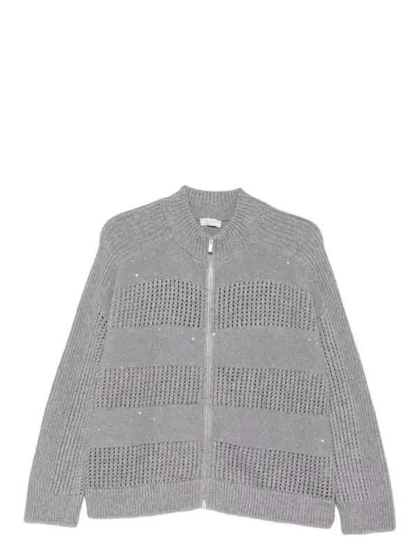 Peserico Sequin-embellished Open-knit Cardigan - Grey