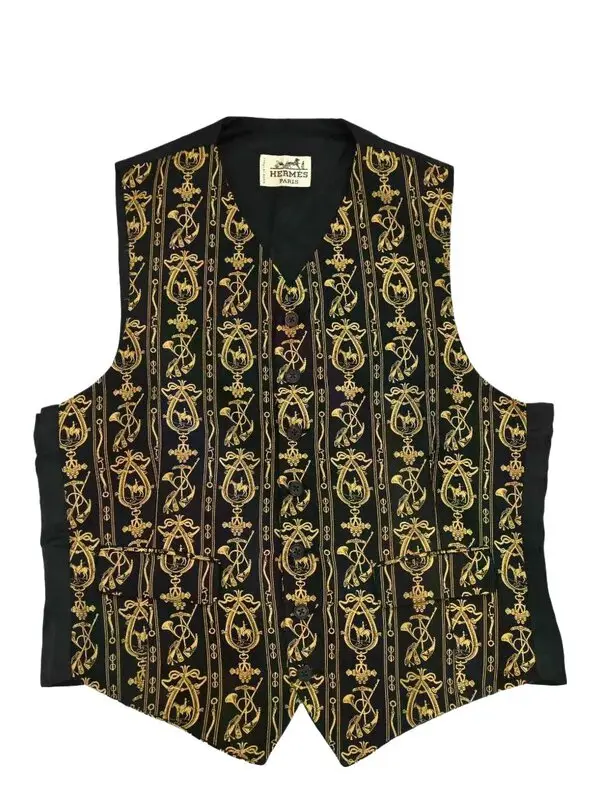 Hermès Equestrian-print Waistcoat - Black