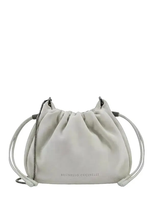 Brunello Cucinelli Suede Drawstring Clutch Bag - Grey