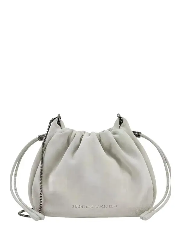 Brunello Cucinelli Suede Drawstring Clutch Bag - Grey