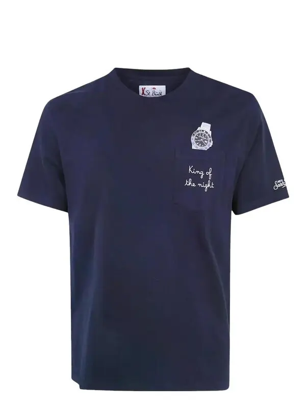 MC2 SAINT BARTH Navy Connor Organic Cotton T-shirt With Watch Print And King Of The Night Embroidery - Blue