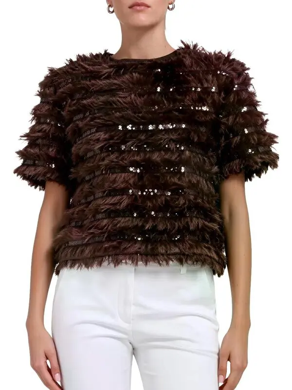 Brunello Cucinelli Sequin-embellished Feathered Blouse - Brown