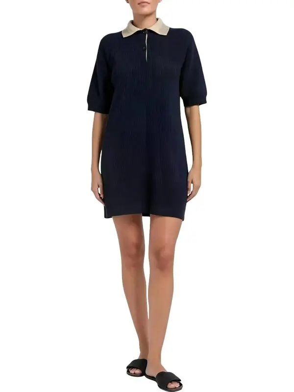 Brunello Cucinelli Ribbed-knit Polo Mini Dress - Blue