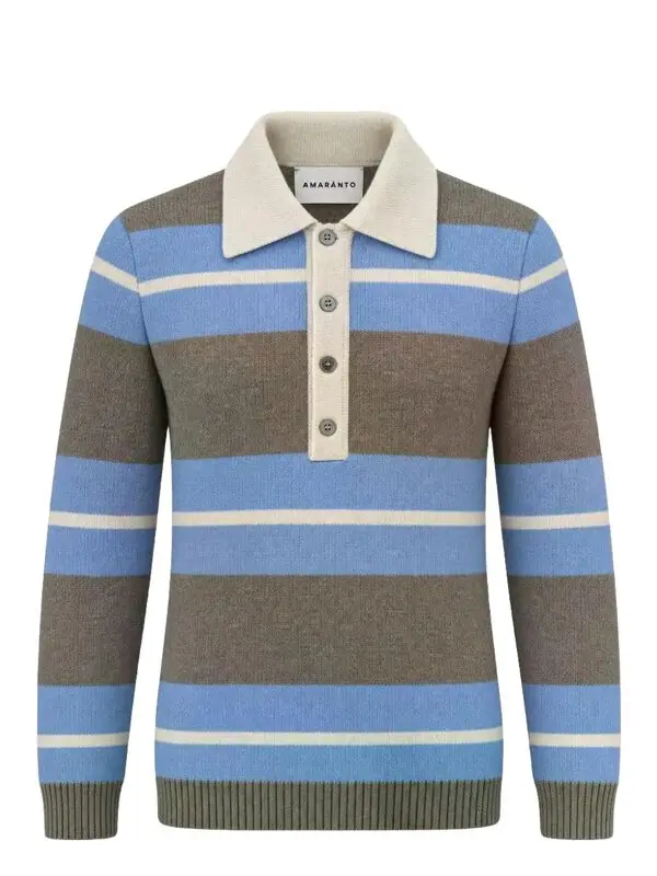 AMARANTO Striped Button-up Polo Shirt - Grey