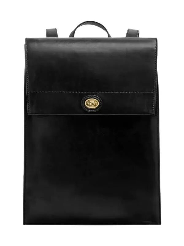 THE BRIDGE Logo-plaque Leather Backpack - Black