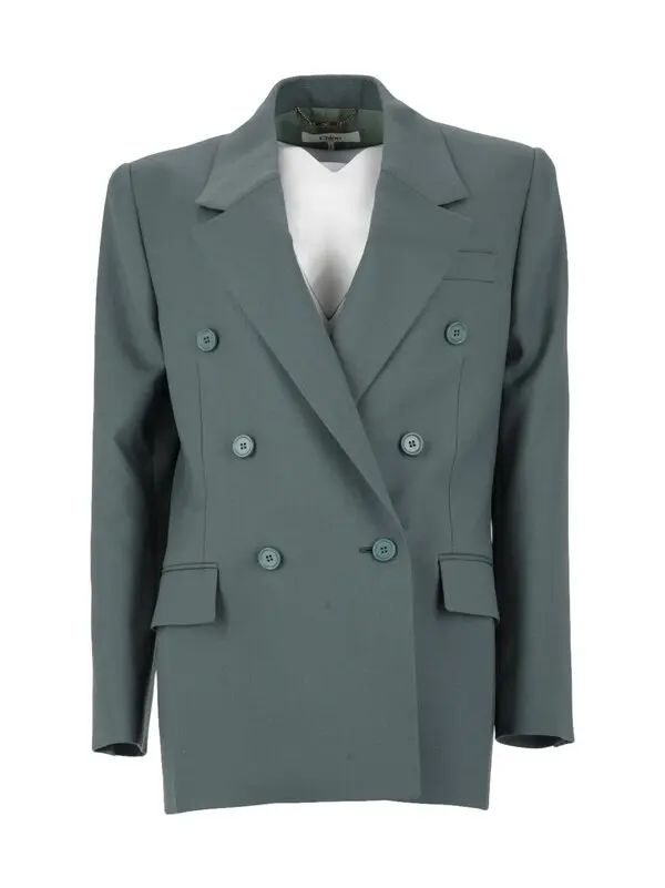 Chloé Giacca Sartoriale Doppiopetto In Gabardine - Gray