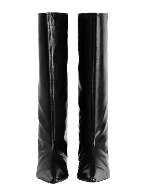 Cos Pointed Leather Wedge Knee Boots - Black