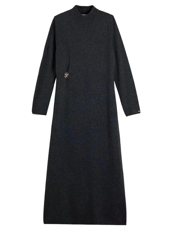 Tommy Hilfiger Monogram-plaque High-neck Maxi Dress - Grey