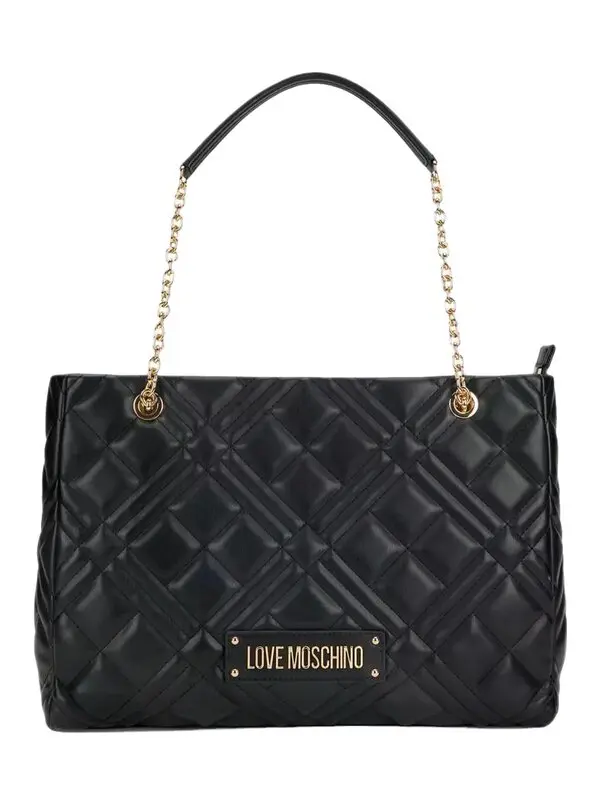 Moschino Quilted Logo-plaque Tote Bag - Black