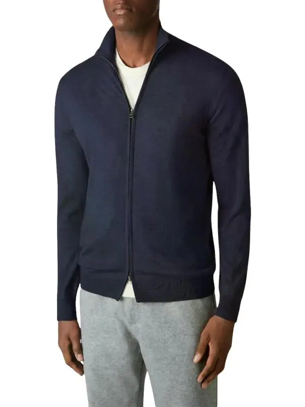 BRETT JOHNSON Zip-up Knitted Cardigan - Blue
