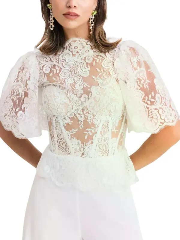 GEMY MAALOUF Lace-embroidered Peplum-hem T-shirt - White