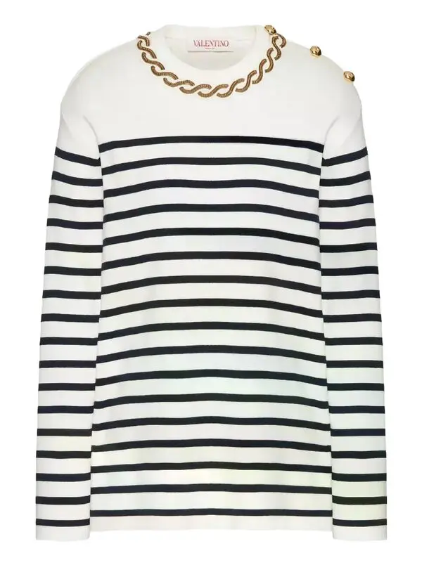 Valentino Garavani Striped Embroidered Sweater - White