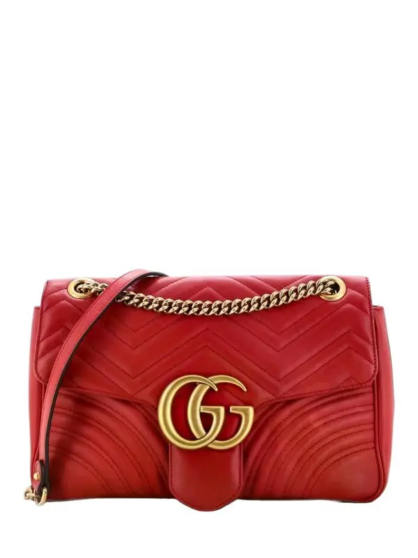 Gucci Gg Marmont Flap Bag Matelasse Leather Medium Shoulder Bag - Red