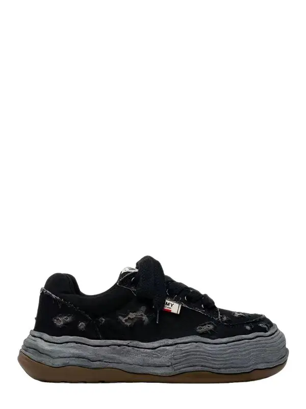 Mihara Yasuhiro Oliver Og Sole Ripped Overdye Canvas Low-top Sneakers - Black