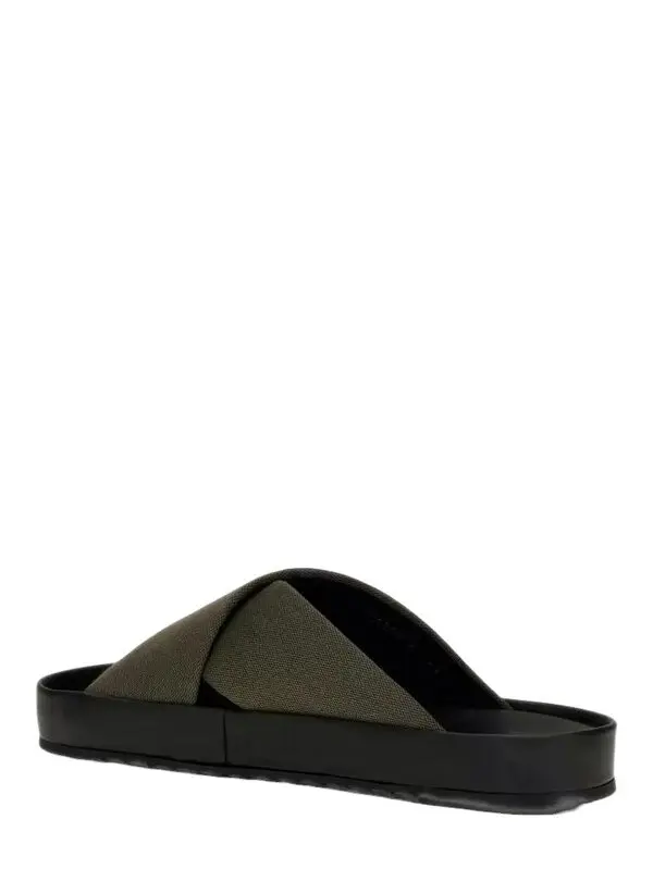 Fendi Black Leather And Gray- Fabric Slides - Green