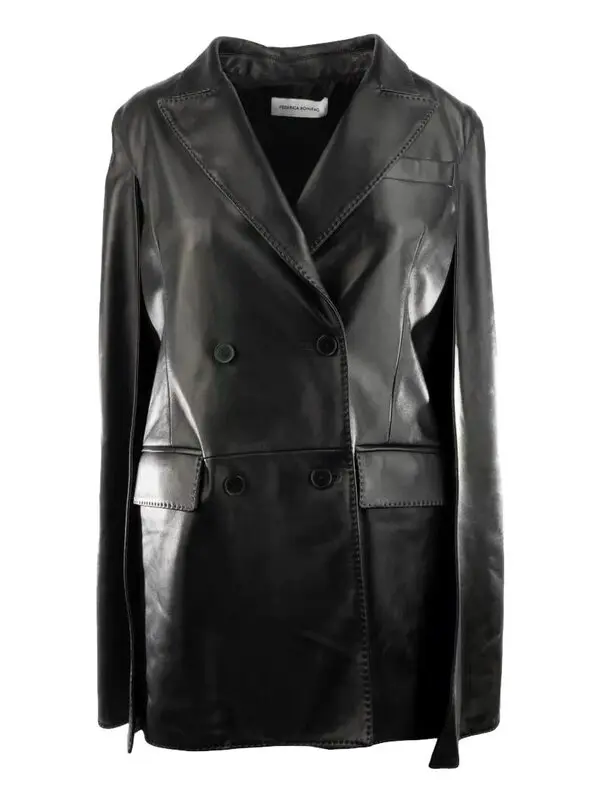 FEDERICA BONIFACI Double-breasted Leather Blazer - Black