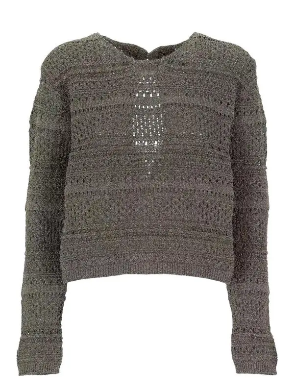 THE EROSE Metallic-effect Pointelle-knit Sweater - Silver