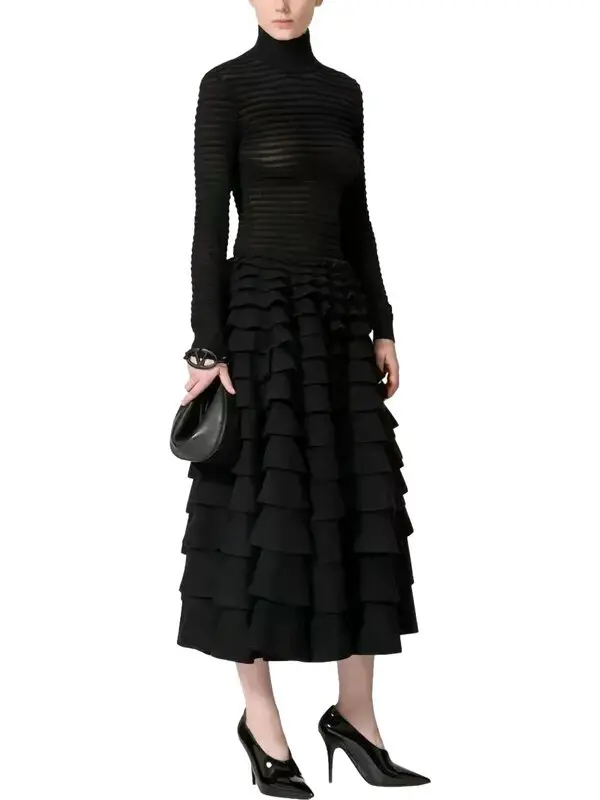 Valentino Garavani Ruffled Tiered Midi Skirt - Black