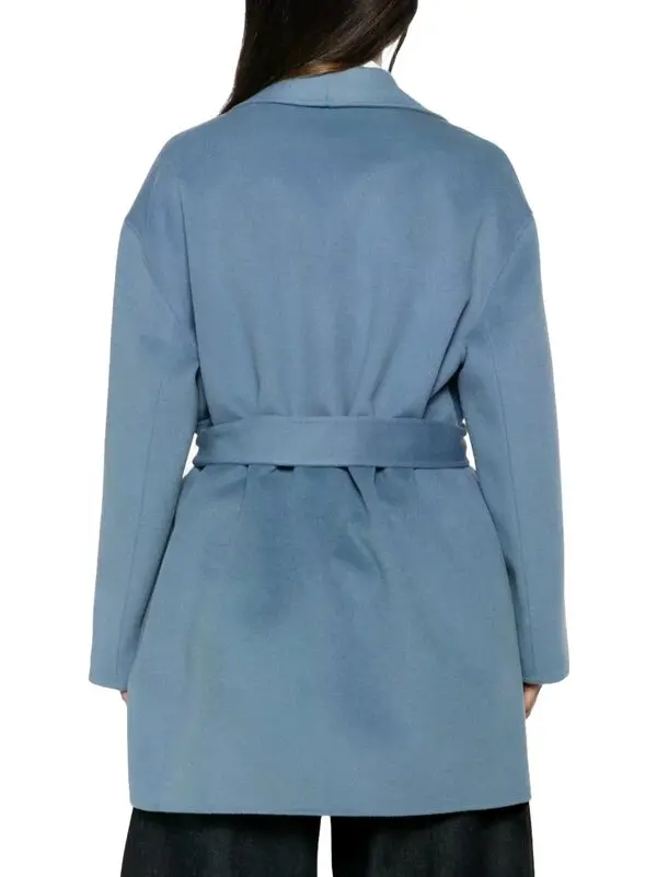 Emporio Armani Belted Logo-embroidered Coat - Blue
