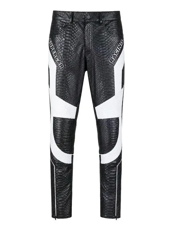 Philipp Plein Python Leather Pants Vegas Racing - Black