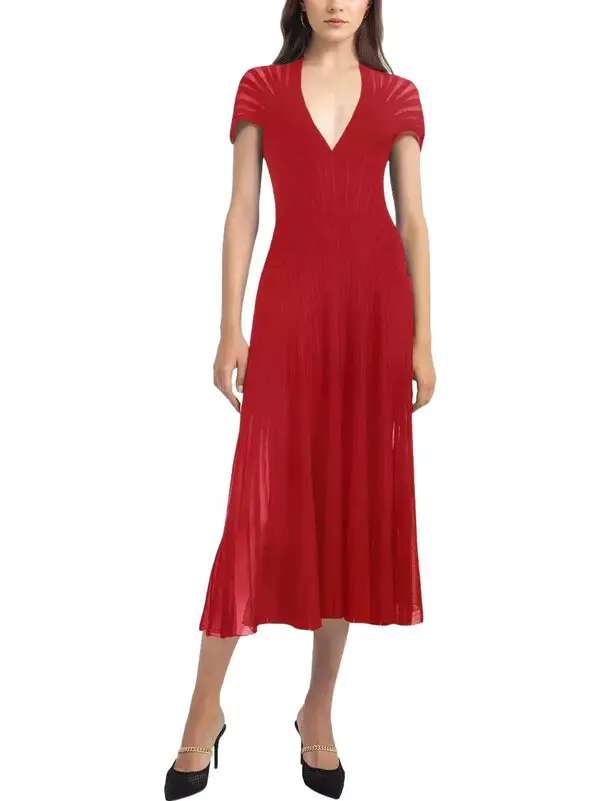 GEMY MAALOUF Ribbed-knit Panelled Dress - Red