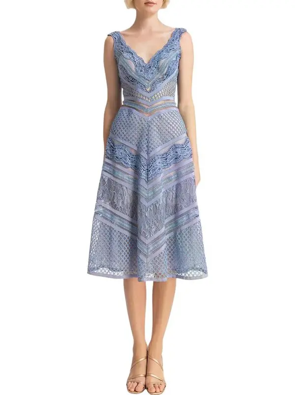 GEMY MAALOUF Lace-panelled Sleeveless Dress - Blue