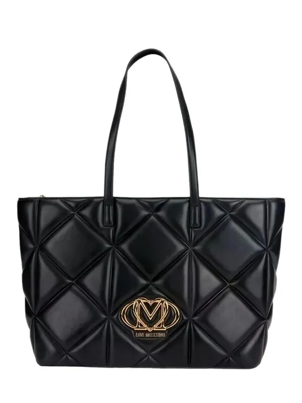 Moschino Quilted Logo-plaque Tote Bag - Black