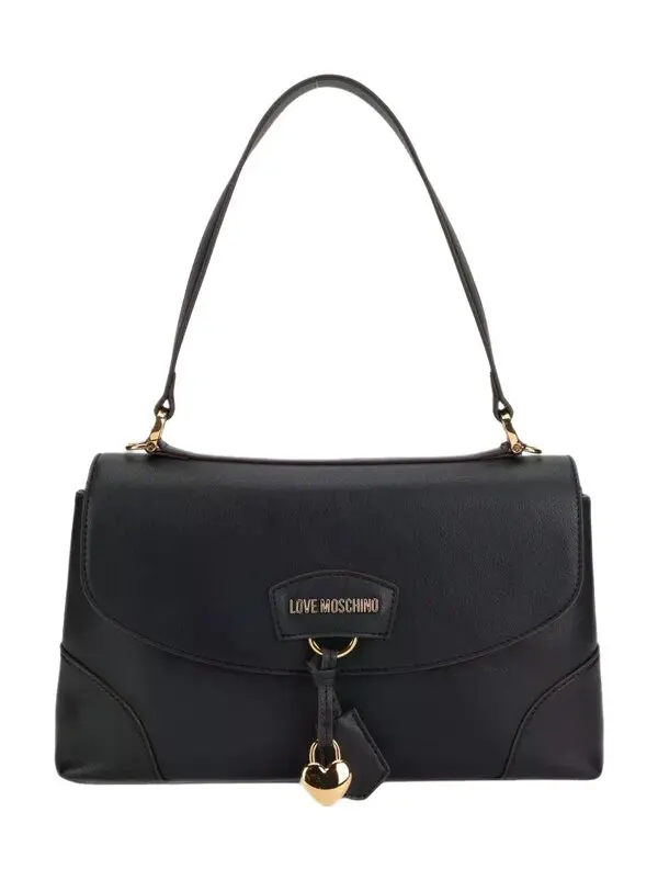 Moschino Heart-charm Logo-plaque Shoulder Bag - Black