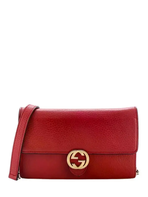 Gucci Interlocking Wallet On Chain Leather Crossbody Bag - Red