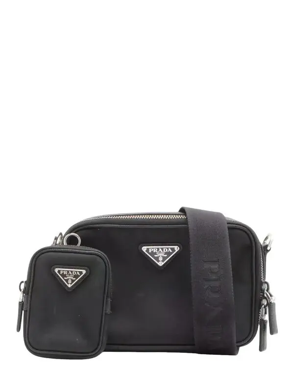 Prada 2013-2026 Medium Saffiano Trimmed Re Nylon Brique Satchel - Black
