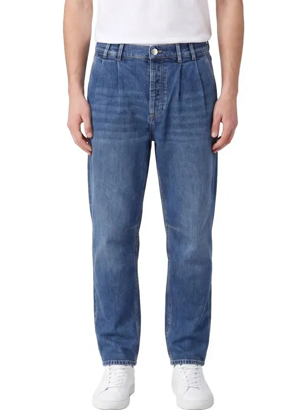 Brunello Cucinelli Straight Fit Cotton Jeans With Pleats - Denim