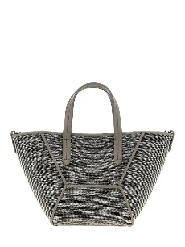 Brunello Cucinelli Bc Duo Suede Calfskin Mini Handbag With Monili - Grey