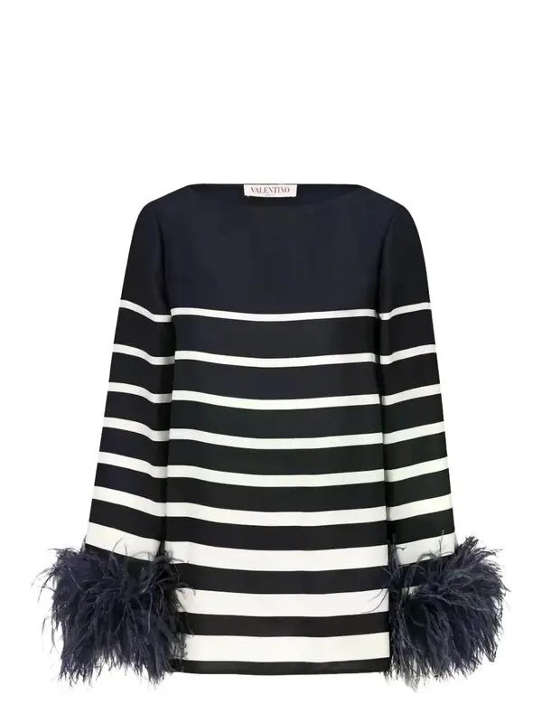 Valentino Garavani Striped Feather-trimmed Blouse - Black