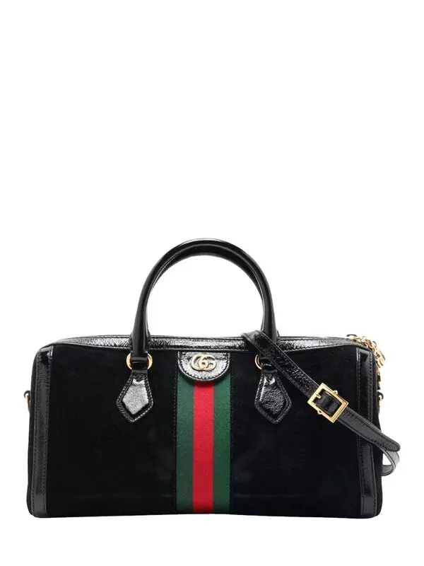 Gucci 2016-2026 Medium Suede Web Ophidia Top Handle Bag Satchel - Black