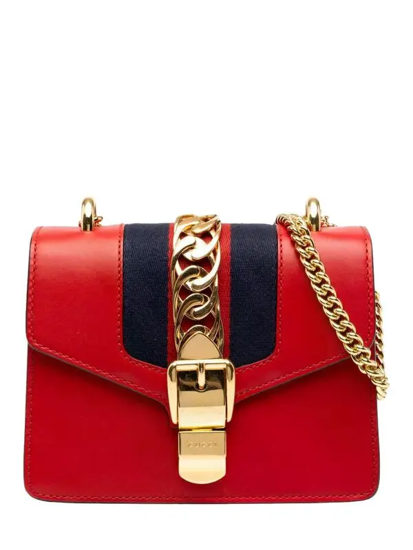 Gucci 2000-2015 Mini Calfskin Web Sylvie Chain Satchel - Red