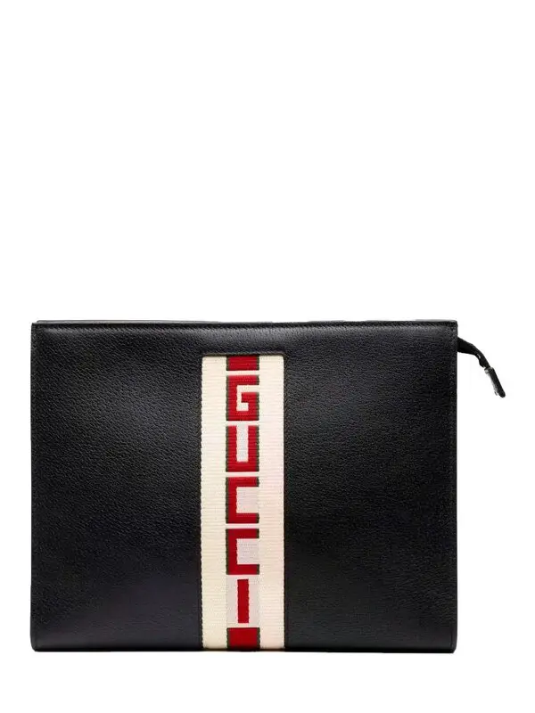 Gucci 2000-2015 Calfskin Logo Stripe New Web Clutch Bag - Black